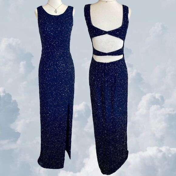 Cache | Dresses | Vintage Cache Dark Blue Silk Whimsygoth Evening ...